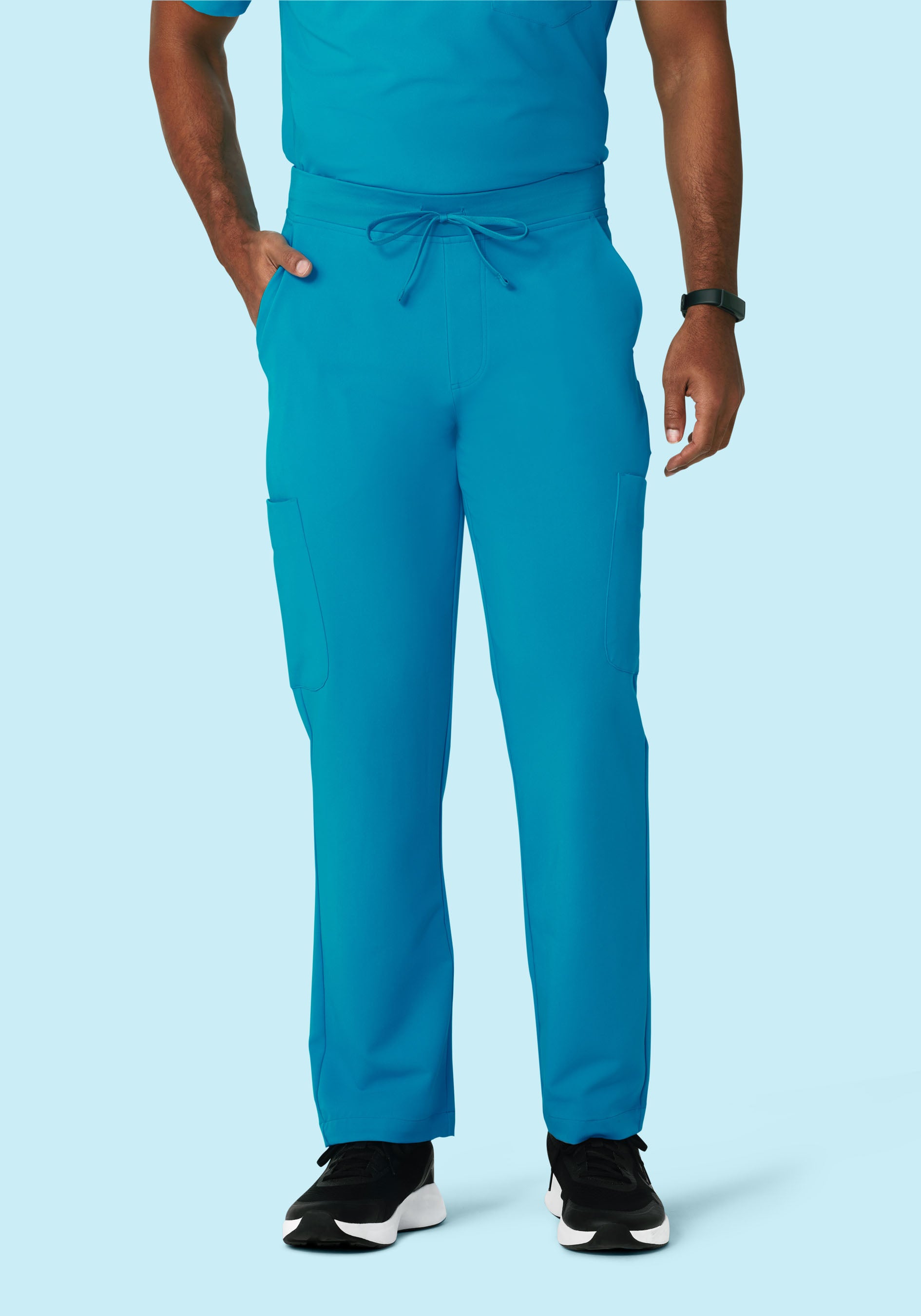 Men's Mid-Rise Straight Leg Cargo Scrub Pants - Azure | Mandala Scrubs