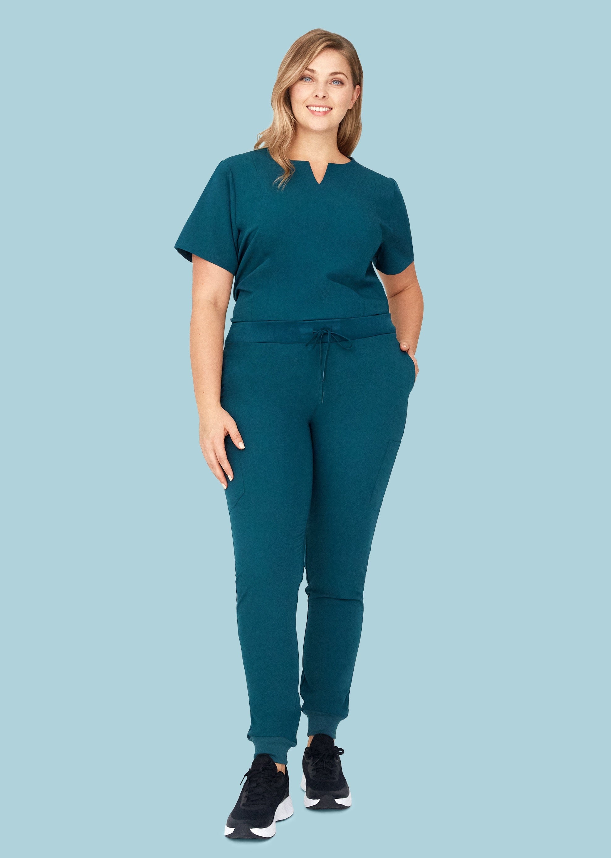 5 Pocket Notch Neck Top Caribbean Blue – Mandala Scrubs