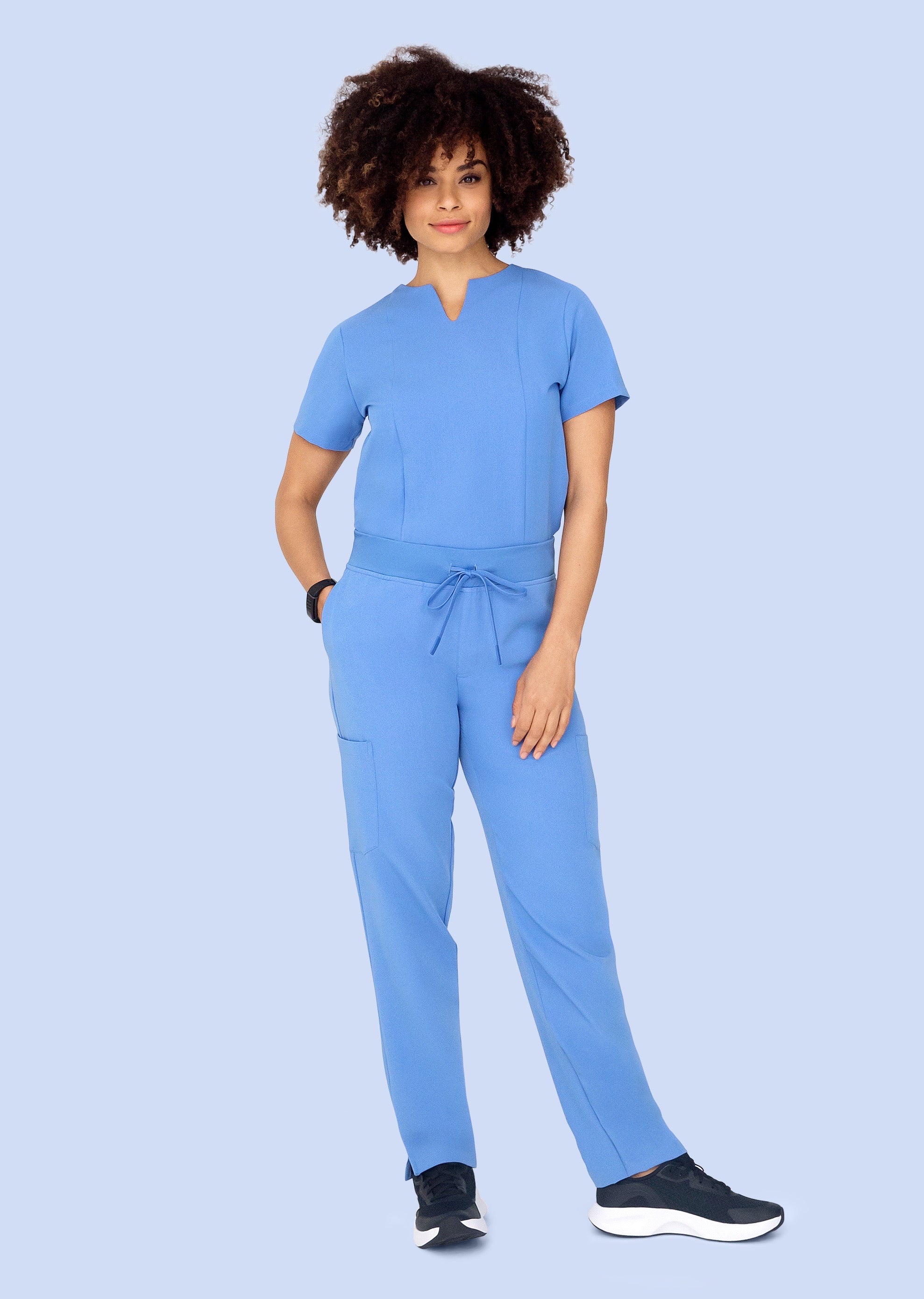 5 Pocket Notch Neck Top Ceil Blue – Mandala Scrubs
